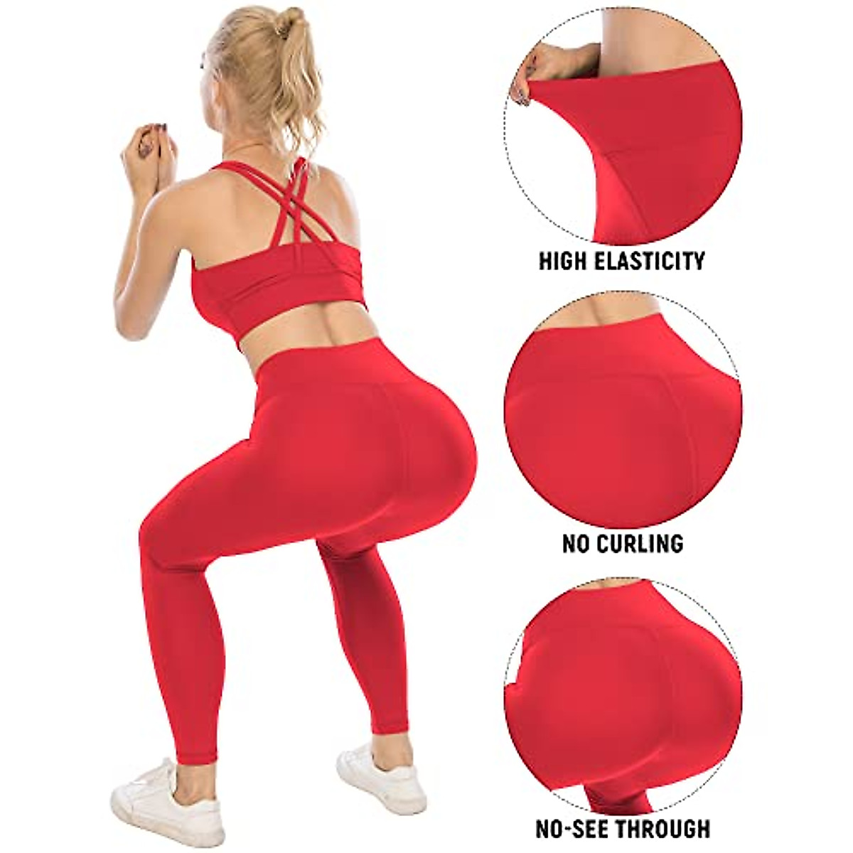 NORMOV High Waisted Leggings for Women, Workout Soft Tummy Control Yoga Pants (Red, M) 1