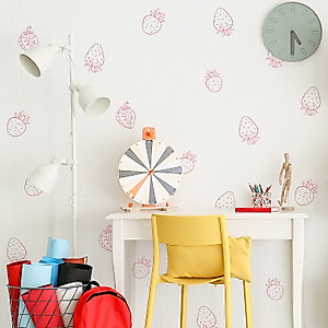 funlife 48 PCS DIY Self Adhesive Strawberry Wall Decals, Peel and Stick Nursery Kids Fruit Wall Stickers, Background Living Room Classroom Party Decoration, Girls Bedroom Wall Decor