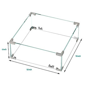 BALI OUTDOORS Square Fire Pit Glass Wind Guard, Clear Tempered Wind Guard for Fire Pit Table, 18”x 18”x 6” Square Fire Table Accessory Shiled