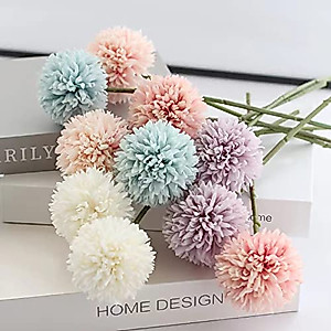 Tinsow 12 Pcs Artificial Flowers Faux Ball Chrysanthemum Bouquet Silk White Flowers Bridal Wedding Bouquet for Home Garden Party Wedding Decoration (White, 12)