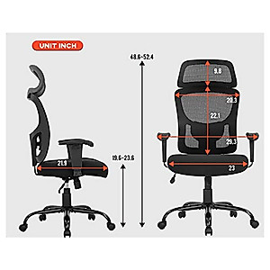 Big and Tall Office Chair Ergonomic Chair 400lbs Wide Seat Executive Desk Chair with Lumbar Support Adjustable Armrest Headrest High Back Mesh Computer Chair Rolling Swivel Task Chair(Black)