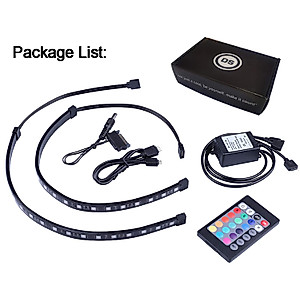 DS leddess RGB LED Strip Computer Lighting via Magnet with Controller for Desktop Computer Case Mid Tower Full Tower (24Key Remote,2PK,30CM,R Series)