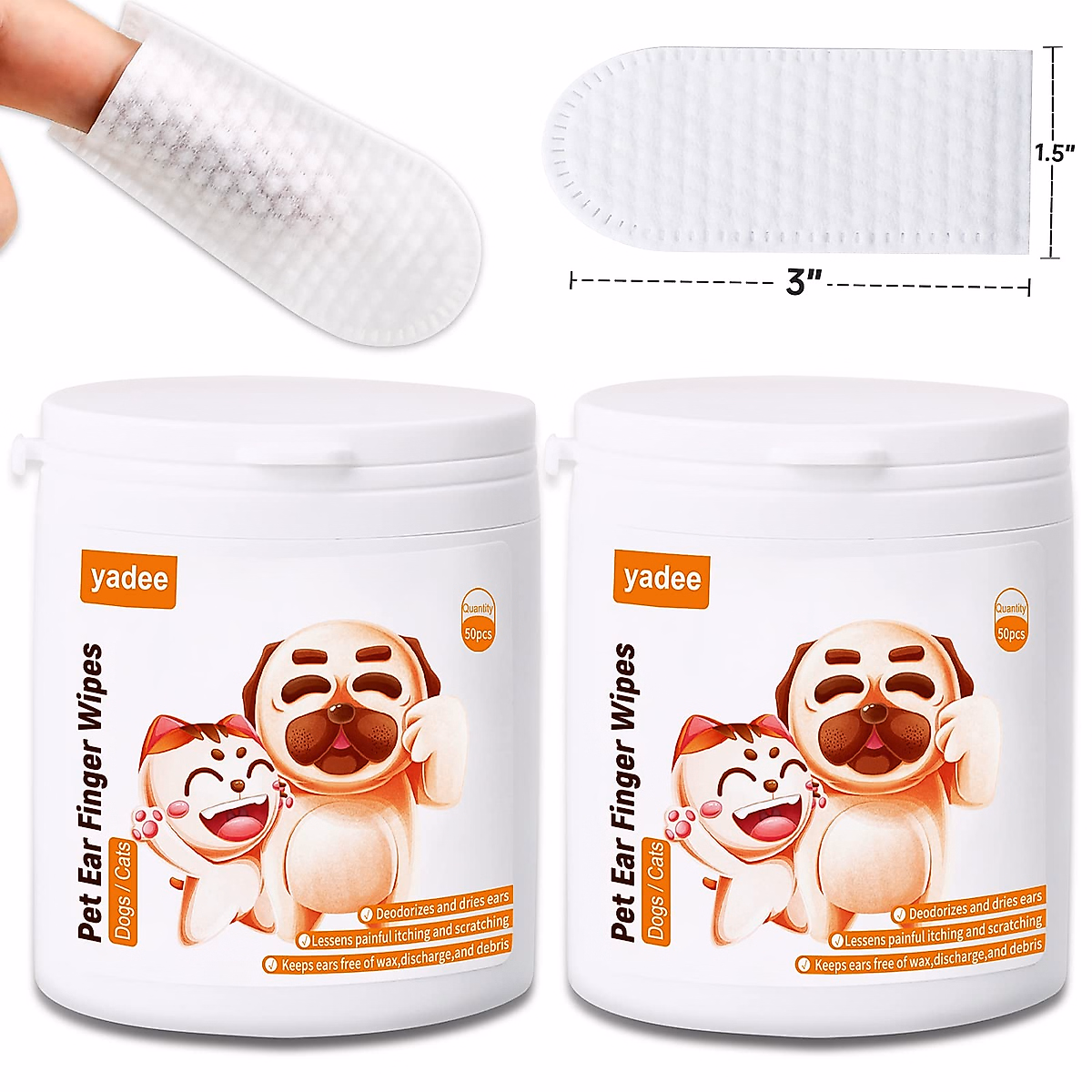 100Pcs Dog Ear Wipes Finger, Dog Ear Cleaner Wipes for Dogs and Cats, Pet Ear Wipes, Soft & Easy Otic Cleaning Pads, Remove Wax, Dirt & Stop Smelly, Itchy, Non-Irritating