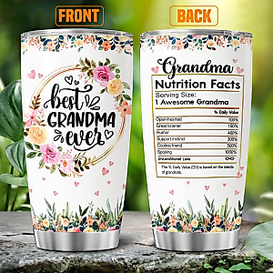 JENOIS Grandma Gifts, Tumbler 20 Oz With Lid And Straw, Coffee Flower Tumblers Granny Floral Cups Water Nana Handle Cup, Grandma Nutrition Facts