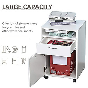 HOMCOM Mobile Storage Cabinet Organizer with Drawer and Cabinet, Printer Stand with Castors, White