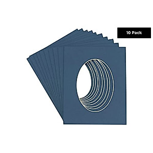 CountryArtHouse Steel Blue Acid Free 10x24 Oval Picture Frame Mat with White Core Bevel Cut for 8x20 Pictures - Fits 10x24 Frame - Pack of 10 Matboards