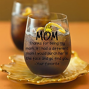 DYJYBMY Thanks For Being My Mom Wine Glass, Pregnancy Announcement gift for Women Mom, Unique Xmas Gift Idea for Her from Son, Daughter, Kids, Funny Mothers Day Gifts for Mom, New Mom, Wife