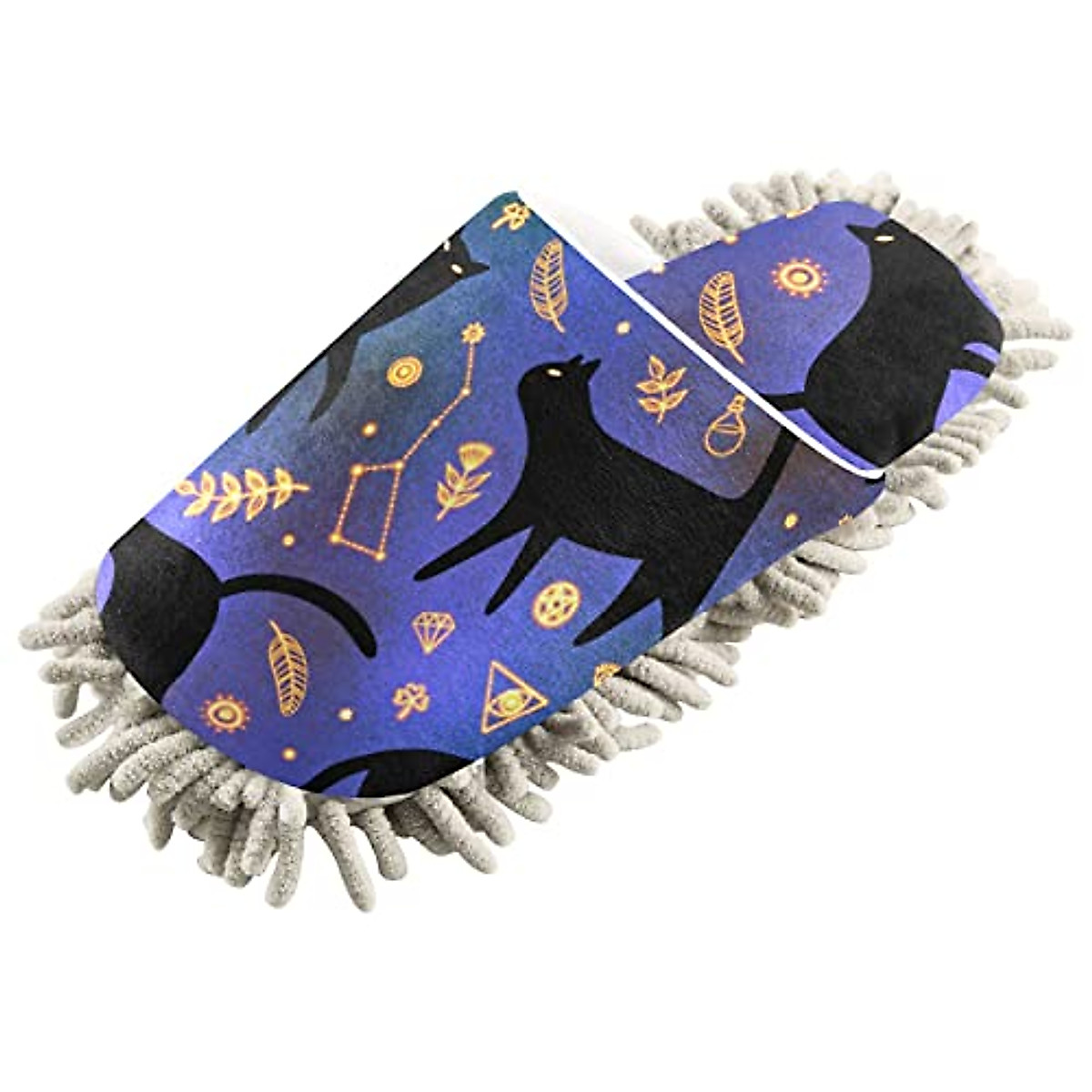 Black Cats Mop Slippers Shoes Cover for Floor Cleaning Washable Dirty Hair Dust Cleaners Microfiber Mop Socks for Office Kitchen House