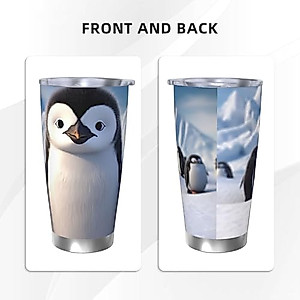 Cute Penguin Tumbler with Lid and Straw 20oz Stainless Steel Car Cup for Hot and Cold Drinks, Double Wall Insulated Travel Coffee Mug Reusable Drink Thermos Cup Birthday Gifts