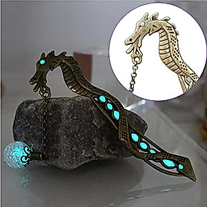 Operitacx Bead Gift The Glowing Reader Hairpin Retro Stationery Luminous Use Favors Pendant Lovers Shape with and D Alloy Book Bookmarks in Gifts for Metal Glow Daily Pearl Dragon