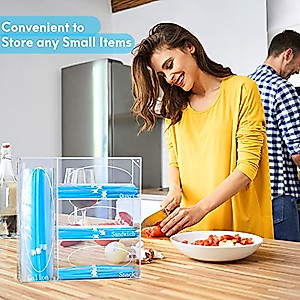 Ziplock Bag Storage Organizer, Acrylic Kitchen Drawer Baggie Box ,Compatible with Gallon, Quart, Sandwich and Snack Variety Size Bag (White)