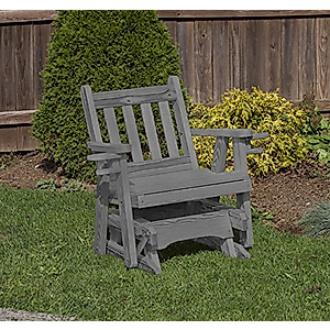 ECOMMERSIFY INC Amish Heavy Duty 600 Lb Mission Pressure Treated Porch Patio Garden Lawn Outdoor Glider Chair with Cup Holders-2 Feet-Grey-Made in USA