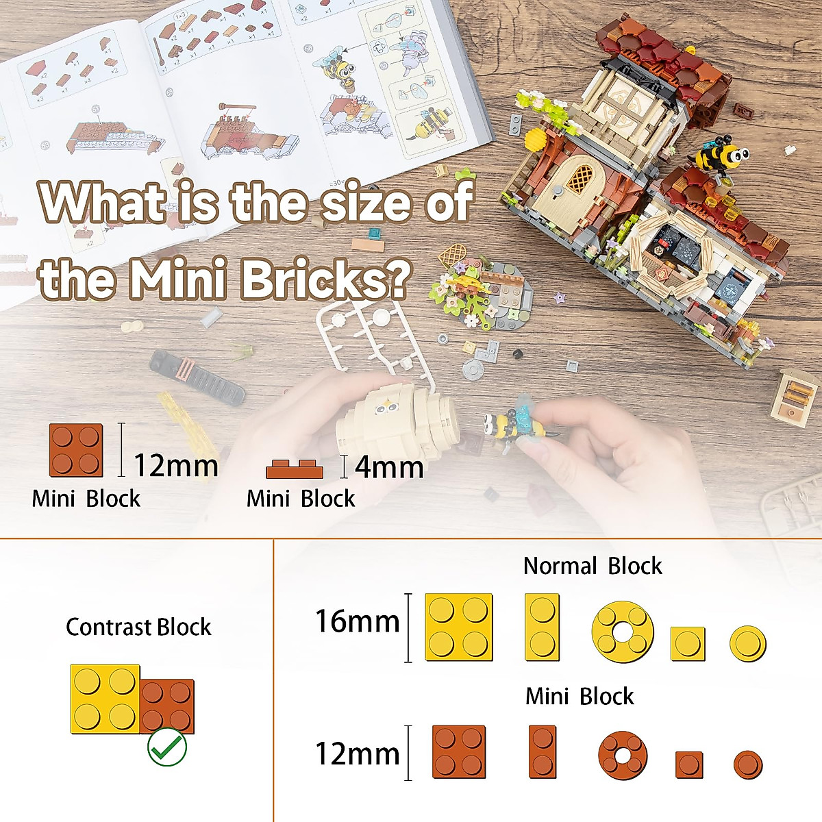 QLT QIAOLETONG Honey Workshop Mini Building Blocks, MOC Creative Building Toys Model Set for 7-9 Years Old Girls Boys, 1242 PCS Simulation Architecture Construction Toy, Gift Idea for Kids Adults