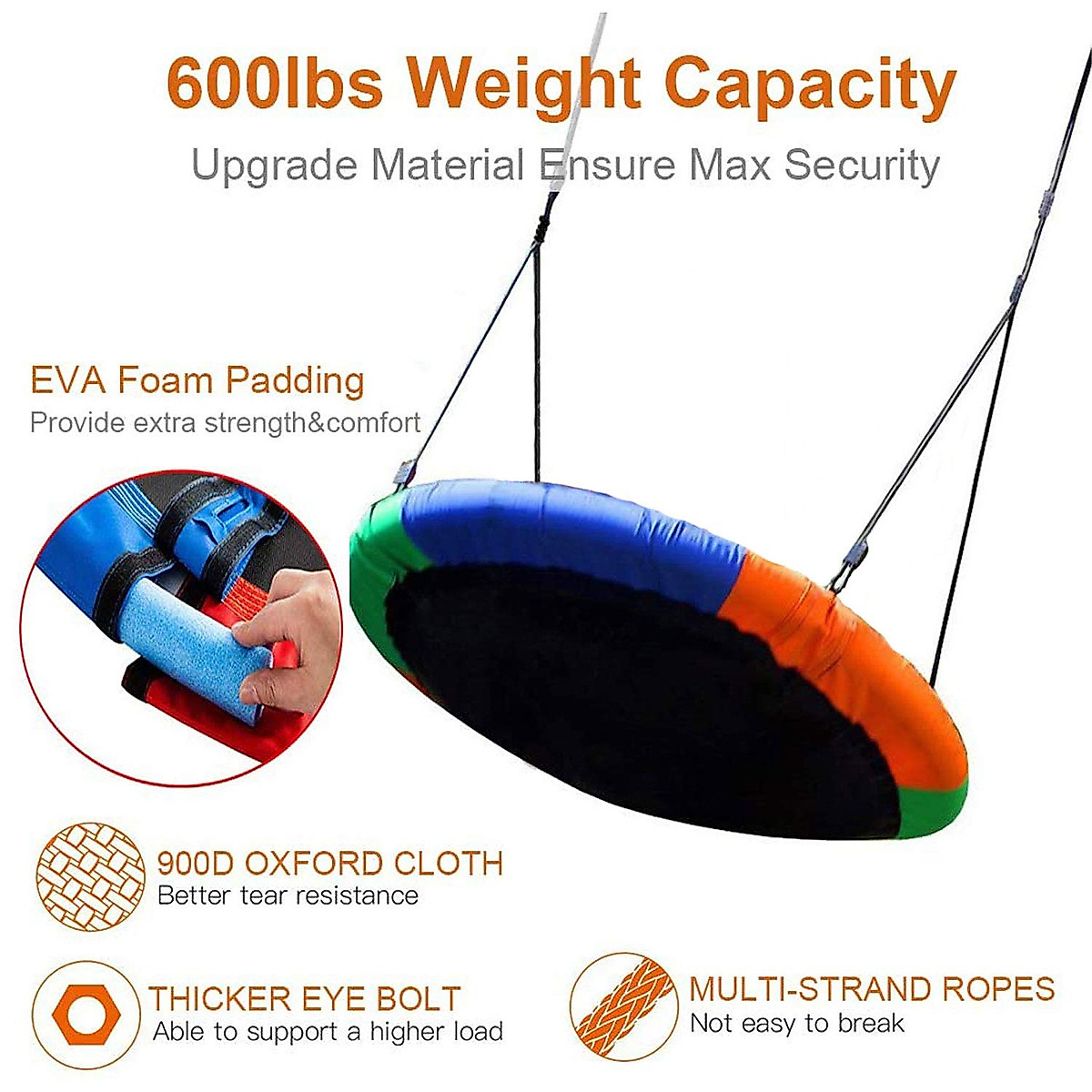 Hanging Tree Swing Waterproof Backyard Hammock Chair Max Capacity 600lbs Play Nest Swing Play House Castle Outdoor Garden Flying Family Swing Seat Camping Tree House with Hanging Straps Set