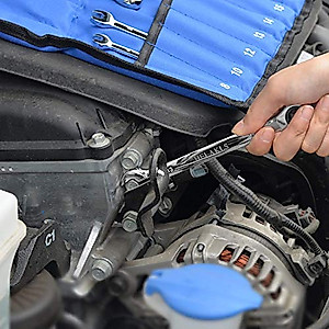 HELAKLS 10-Piece 1/4-3/4 Inch Ratchet Wrench Set Chrome Vanadium Steel SAE Combination Box Open Ended Standard Kit Tool for Mechanic with Portable Suspended Canvas Bag