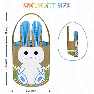 Yoochee 2 Pack Easter Baskets, Easter Basket Gifts for Kids, Personalized Bunny Easters with Cute Rabbit Ears, Egg Hunt Easter Buckets Bags for Boys and Girls, Empty Imitation Linen Basket Party Gift