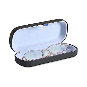 MoKo Eyeglass Case Hard Shell for Men Women, Unisex Portable Travel Protective Sunglasses Cases PU Leather Classic Glasses Storage Box Holder with Cleaning Cloth, Black