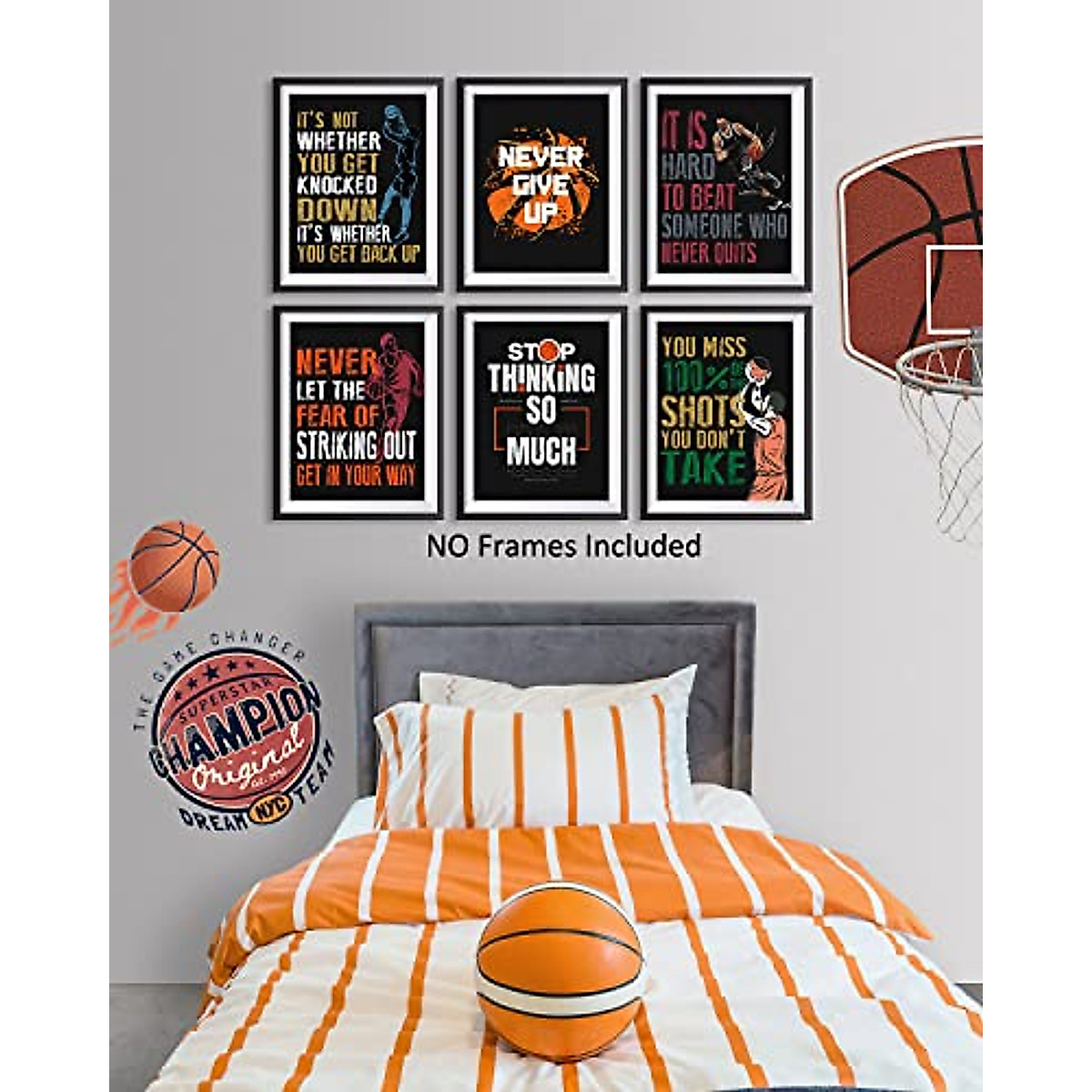 Inspirational Quotes Basketball Posters, Motivational Sayings Basketball Art Of Sport Basketball Room Decor For Men Kids Teenagers, Basketball Wall Decor Art Prints For Bathroom Playroom Classroom