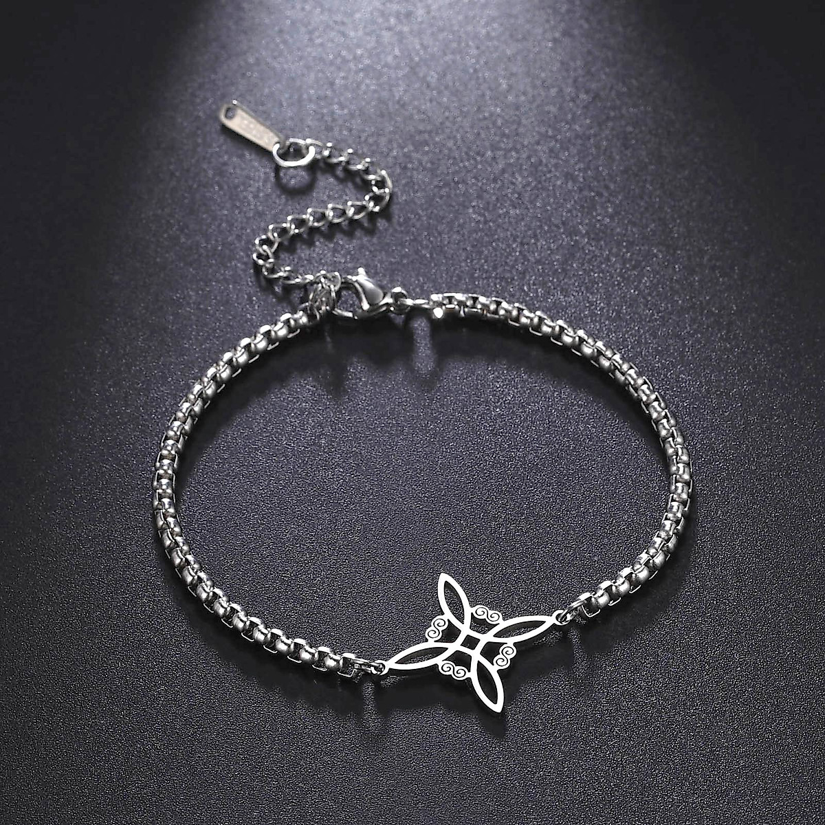 Dreamtimes Witch Knot Charm Bracelet Silver Color Witch Bracelet for Women Celtic Knot Bracelet Witches Knot Protection Amulet Triquetra Bracelet Wiccan Jewelry Satanic Bracelet (SILVER)