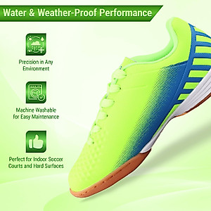 Vizari Santos Kids Indoor Soccer Shoes | Synthetic & Water Resistant Kids Soccer Cleats | Durable Football Shoes with Rubber Outsole for Maximum Traction for Boys and Girls, (Green, 8.5)