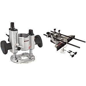 BOSCH MRP01 Router Plunge Base for MR23-Series Routers, Blue&BOSCH RA1054 Deluxe Router Edge Guide with Dust Extraction Hood & Vacuum Hose Adapter, Black