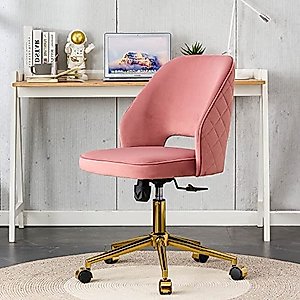 FATFISH Velvet Office Chairs, Adjustable 360 °Swivel Chair Engineering Plastic Armless Swivel Computer Chair with Wheels for Living Room, Bed Room Office Hotel Dining Room,Pink