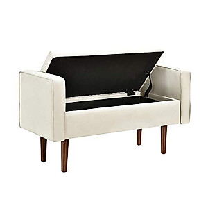 Home Fare Mid Century Upholstered Bench with Storage - Cream Fabric