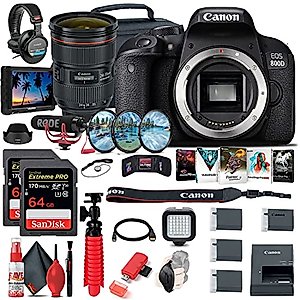 Canon EOS Rebel 800D / T7i DSLR Camera (Body Only) + 4K Monitor + Canon EF 24-70mm Lens + Pro Mic + Pro Headphones + 2 x 64GB Memory Card + Case + Corel Photo Software + More (Renewed)