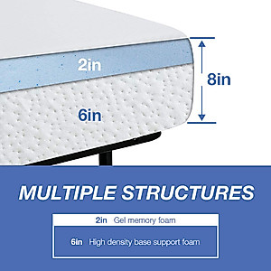 Dkelincs 8 Inch Twin Mattress Cooling Gel Memory Foam Mattress Medium Firm Feel Mattresses CertiPUR-US Certified Mattress Twin Size for Cool Sleep, White