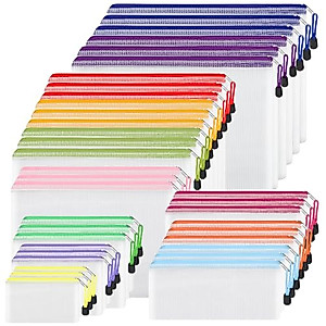 EOOUT 36pcs Mesh Zipper Pouch Bags, 8 Sizes Waterproof Zipper Bags, Puzzle Bags, 12 Colors Waterproof Plastic Document Pouch, Multipurpose for Travel Storage, Office Appliances and Home Organize
