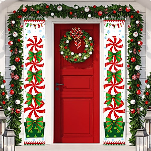Christmas Porch Sign Banner Candy Xmas Hanging Decorations Christmas Hanging Banners Sign New Year Holiday Outdoor Indoor Christmas Decorations for Home Wall Candyland Themed Party, Red White Green