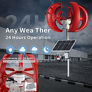 AISINILALAO Low Speed 2M/S 12V 24V 2500W Vertical Wind Turbine Generator Home Windmill Kit Free MPPT Controller for BOAD Light Battery(Yellow),48v