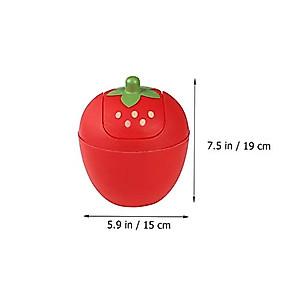 Toddmomy Mini Desktop Trash Can Strawberry Swing Lid Trash Bin Plastic Small Waste Bin Garbage Bin for Home Office Car (Red)
