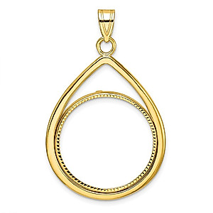 Roy Rose Jewelry Gold Coin Pendant Mounting - 22mm Coin Size - Lightweight Teardrop and Diamond-cut Design Frame - 14K Yellow Gold - Prong Set with Bail