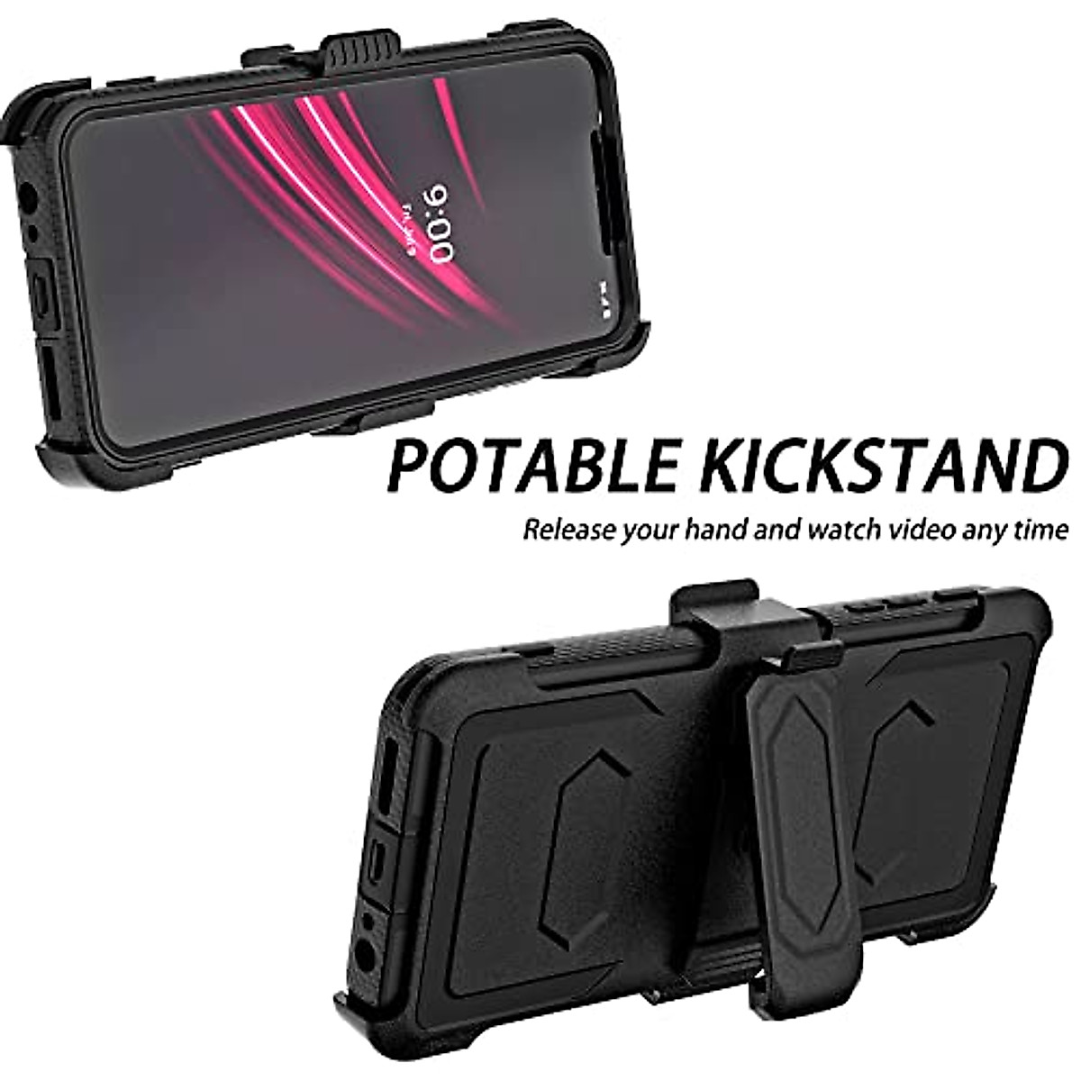 HONTECH for T-Mobile Revvl 6 Pro 5G Case,Holster Phone Case with Built-in Screen Protector Swivel Belt Clip Heavy Duty Full Body Protection Shockproof Kickstand Cover for Outdoor Sports