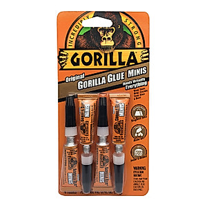 Gorilla Minis, Original Waterproof Polyurethane Glue, Four 3 Gram Tubes, Brown, (Pack of 1)