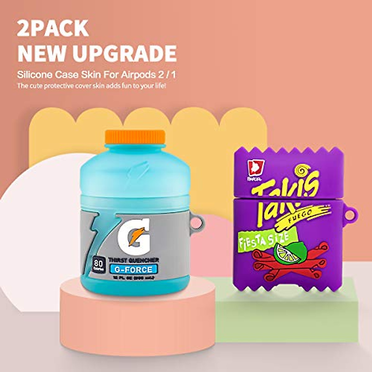 [2Pack] for Airpod 2/1 Sport Water & Ta kisis Potato Chips Airpods Case, 3D Fun Cute Fashion Food Protective Skin Accessories Airpods Silicone Case for Girl Boys(Purple Potato Chips + Sport Water)