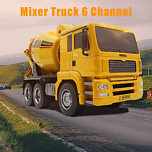Fistone RC Cement Mixer Truck 6 Channel 1/18 Scale Auto Dumping Construction Vehicle Toy for Kids Boys Age 8 10 12 Years Old
