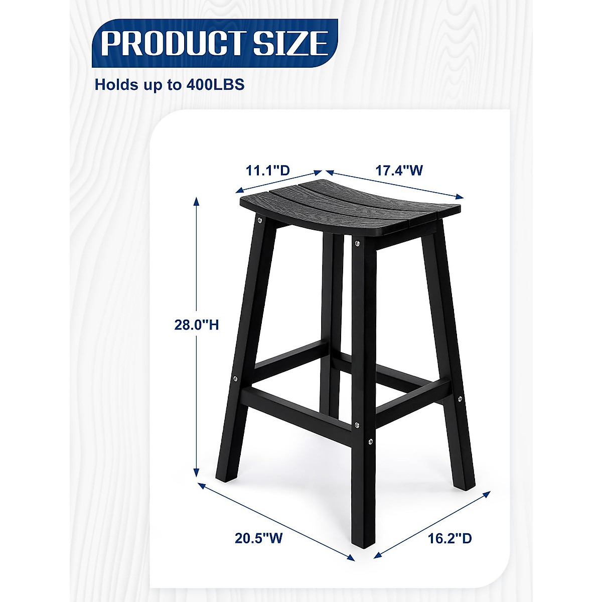 LAHAAP Weatherproof Bar Stools Set of 4, 28" Height Outdoor Bar Stools Holds up to 400 lbs, Saddle Seat, Bar Height Stools for Patio, Garden, and Kitchen Island, Black