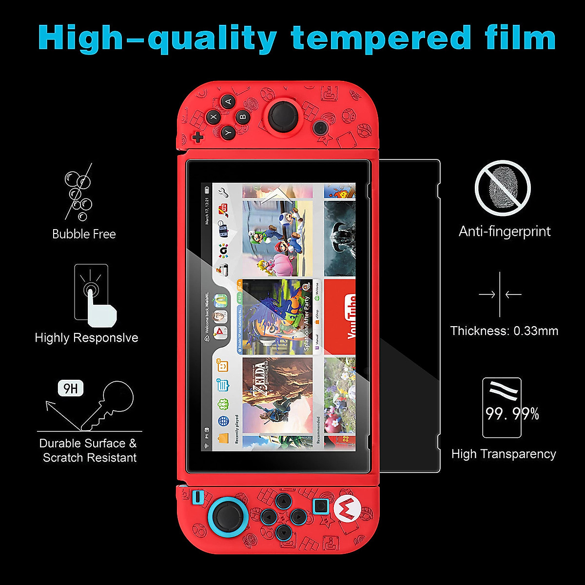 oqpa for Nintendo Switch Case Cute Kawaii Cartoon Design Cover, Fun Funny Fashion Cool Switch Game Shell for Girls Kids Women Screen Protector Glass + IMD Hard Cases for Nintendo Switch (Malio)