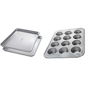 USA Pan Bakeware Half Sheet and Muffin Pan Set, Aluminized Steel