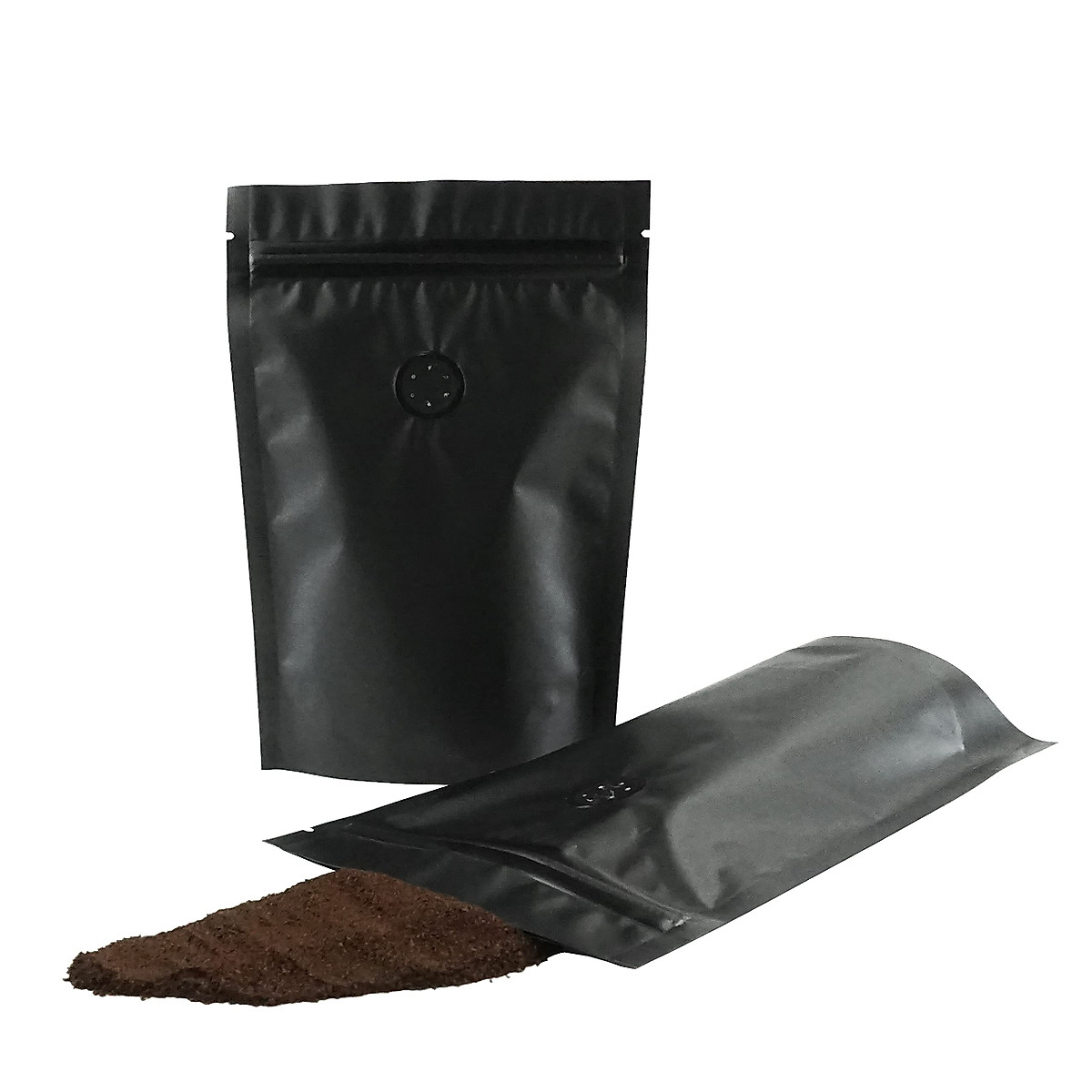 QQ Studio Foil Coffee Packaging Bags with Zipper and Degassing Valve for Whole and Ground Coffee (Black, 6oz (Pack of 50 Bags))