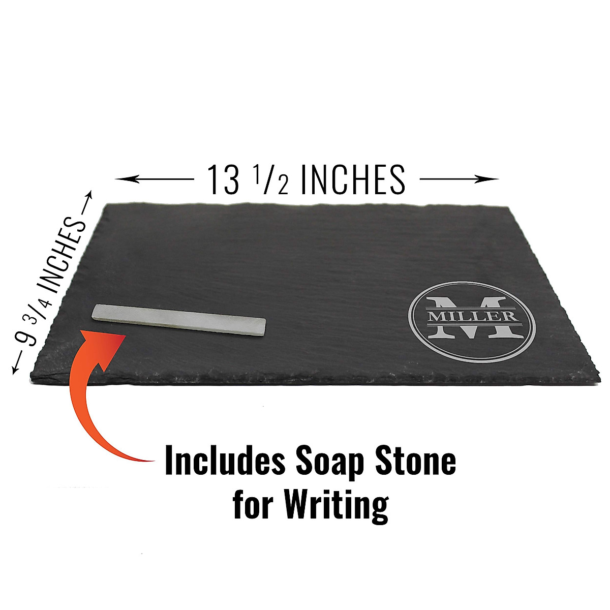 Personalized Slate Serving Tray Cheese Board with Soapstone - Housewarming, Wedding for Couples - Custom Engraved (Name and Initial Style)