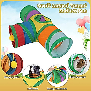 Rypet Guinea Pig Tunnel 3 Way Collapsible Small Pet Tunnels and Tubes with Interactive Ball for Baby Rabbit Ferret Hamster Chinchilla Hedgehog Hiding and Resting