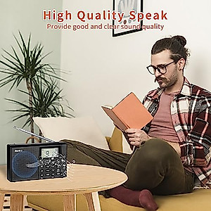SEMIER Portable AM FM SW Bluetooth Radio with 1200mah Rechargeable Battery, Small Shortwave Radio Digital Tuning, LCD Display, Support USB and Micro SD Card, Build-in Bass Speaker and Earphone Jack