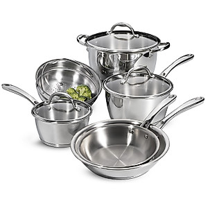 Tramontina 80154/567DS Tri-Ply Base Stainless-Steel Cookware Set, Induction-Ready, 9-Piece