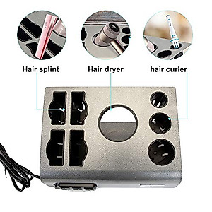 PENNYNANA Large 8-Hole Salon Desktop Hair Iron & Blow Dryer Holder，Hair Tool Organizer Barber Organizer w/ 3-Plug Outlet,Metallic…