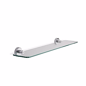 Croydex Metra Flexi-Fix Easy Fit Screw or Glue Glass Bathroom Shelf, 4.9in x 25.1in x 3.1in, Chrome