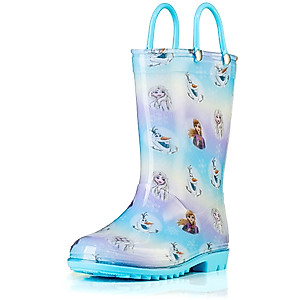 Disney Frozen 2 Girls Anna, Elsa and Olaf Pink PVC Waterproof Licensed Rain Boots Easy-On Handles - Size 8 Toddler