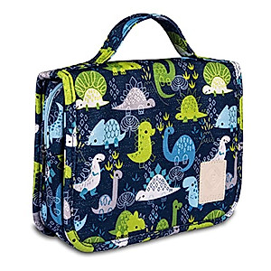 Eudora Hanging Travel Toiletry Kit Bag for Men and Boys, Waterproof Travel Organizer, Cute Dinosaur Snake Cartoon Cosmetic Weekender Bag with 360 Rotatable Hook (Blue)